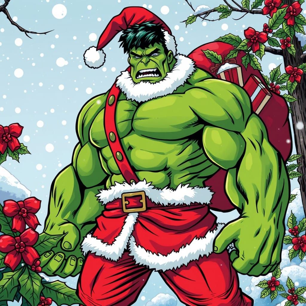 Santa Hulk - Manga-Style Santa Hulk in Winter Wonderland