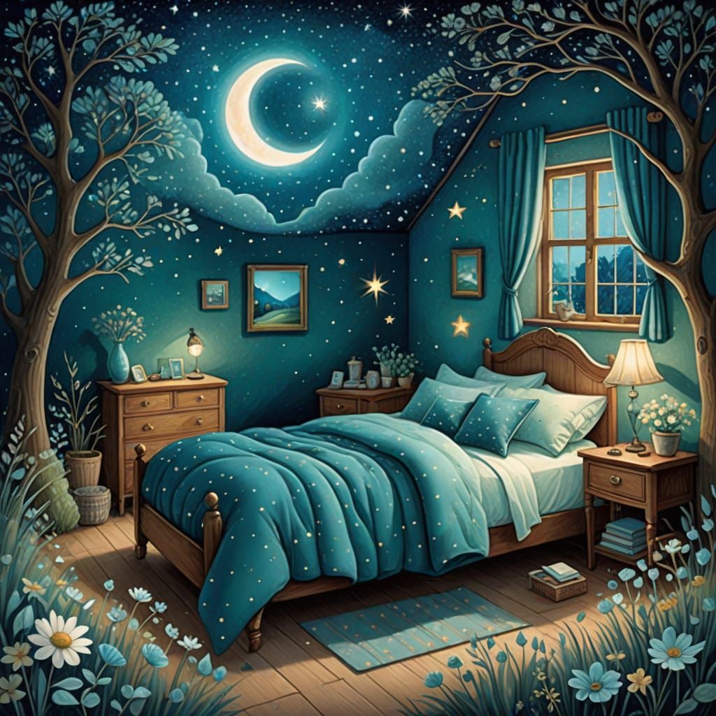 Good night - Whimsical Rural Nighttime Scene