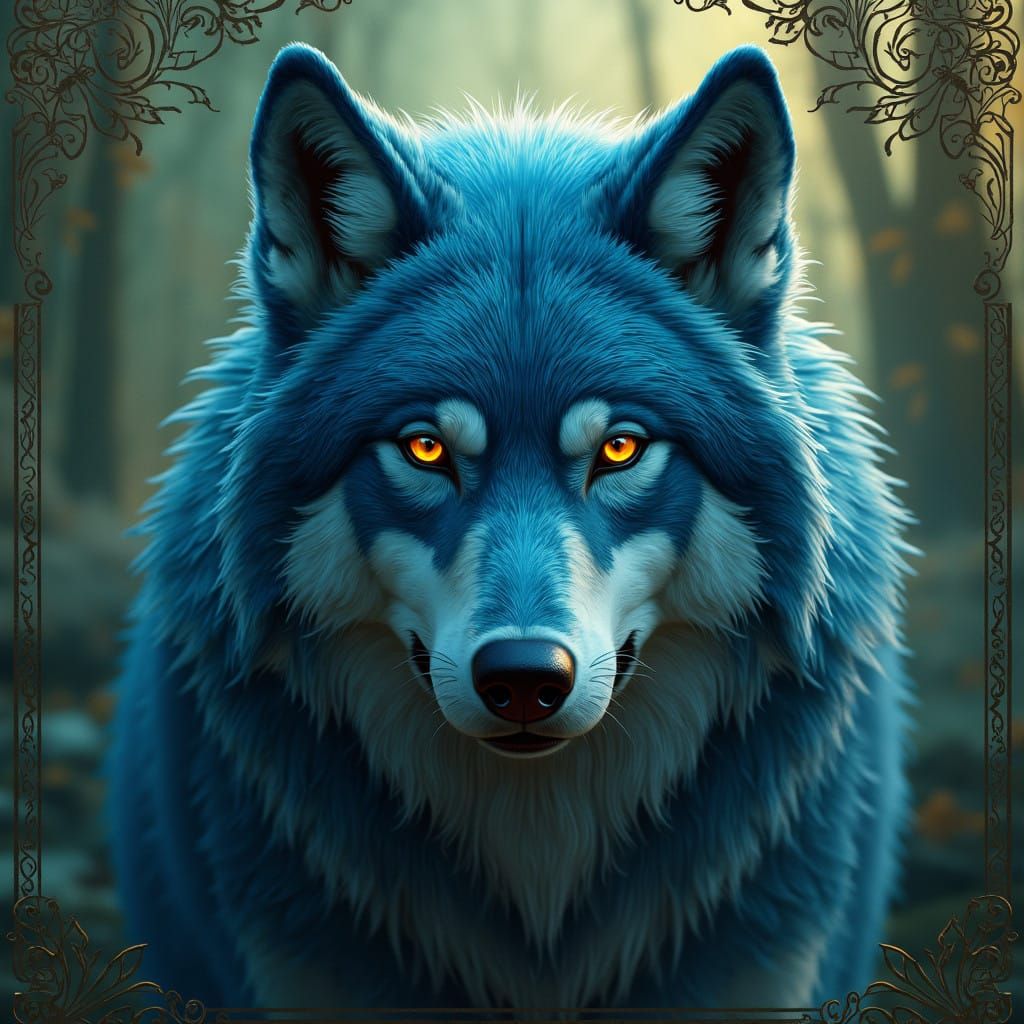 A mystical blue-furred wolf - Majestic Blue-Furred Wolf in V...