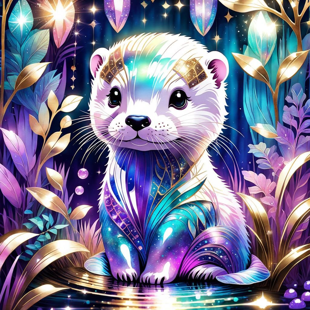 Magical white baby otter in the enchanted iridescent forest - AI ...