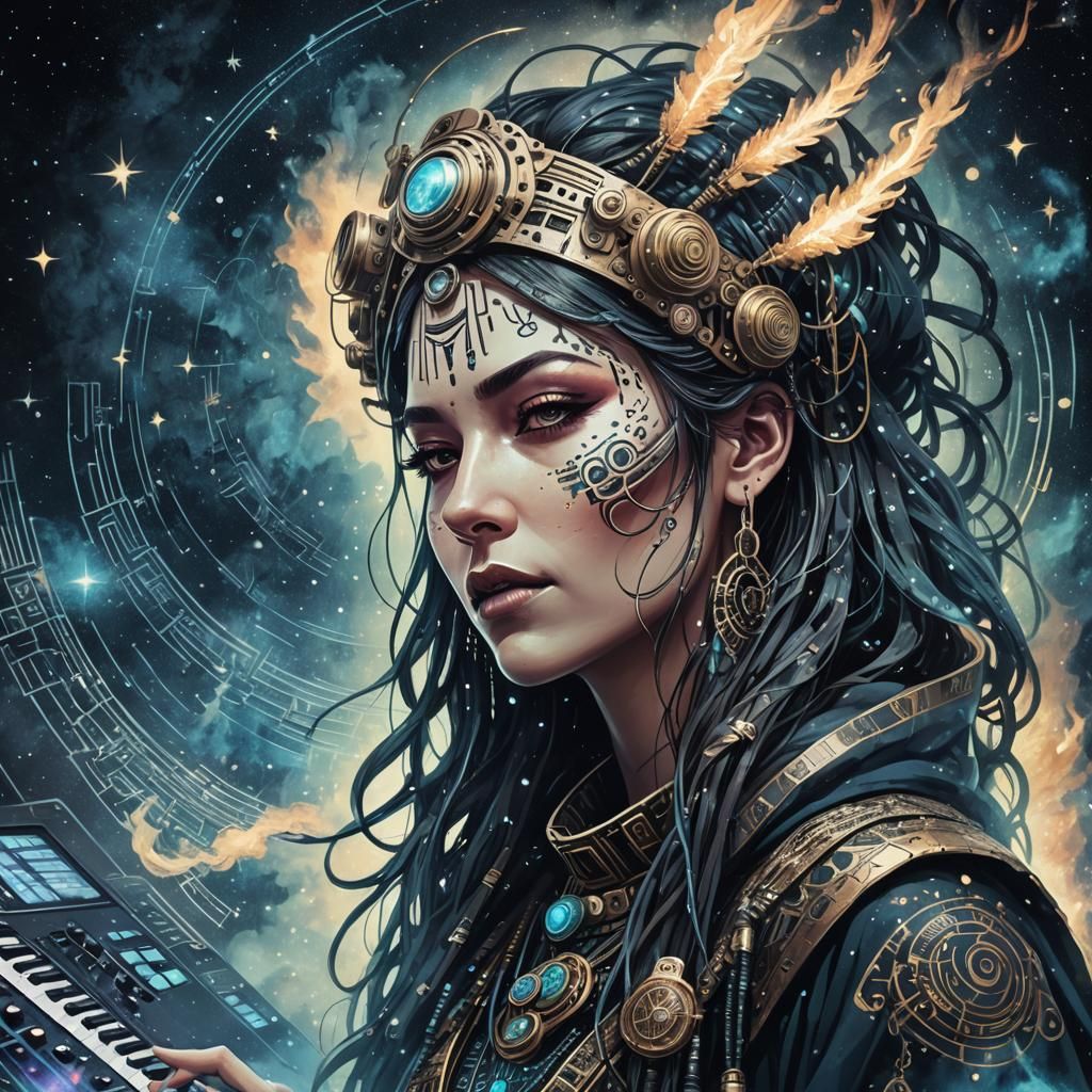 Let's draw a stunning cyberpunk-style oil illustration with elements of ...