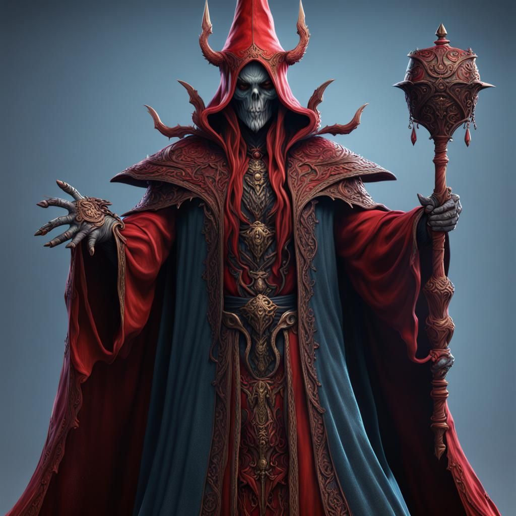 lich, red wizard, male, deep color, fantastical, intricate detail ...