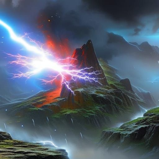 Lightning hiting a mountain - AI Generated Artwork - NightCafe Creator