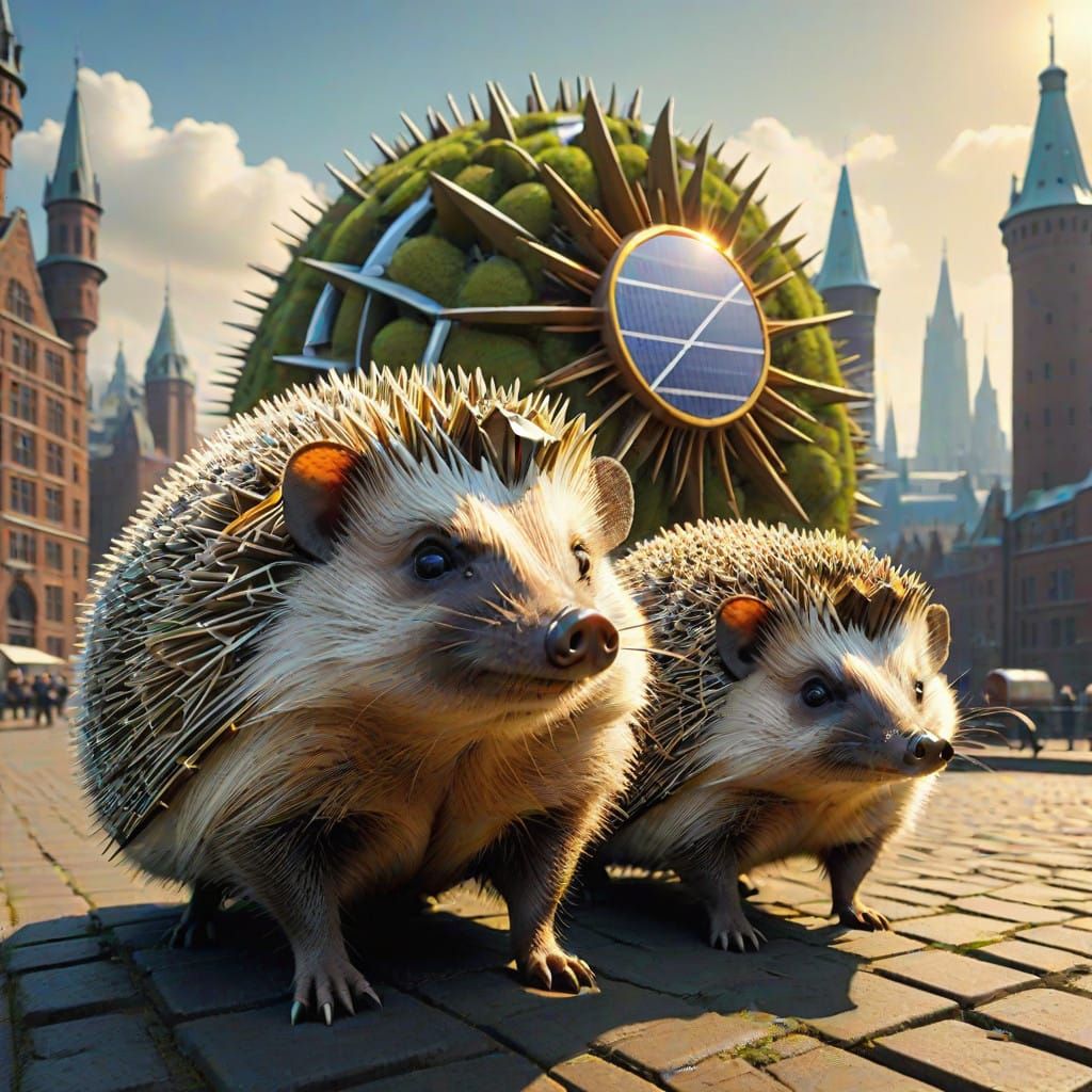 Vibrant Solarpunk Cityscapes with Hedgehogs in Ful... - AI Art