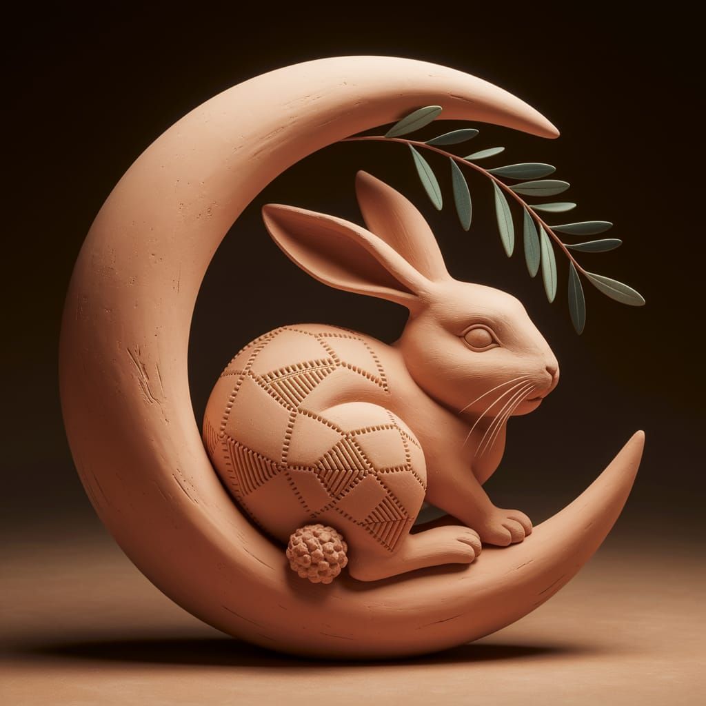 Tatreez-Embossed Moon Rabbit | 🇵🇸 clay (Ideogram 2a Turbo)