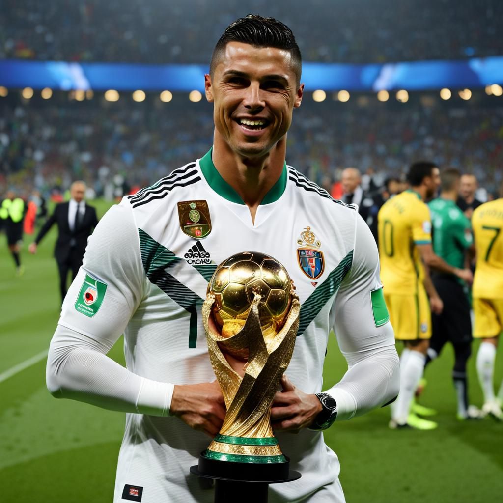 ronaldo with world cup tropy - AI Generated Artwork - NightCafe Creator