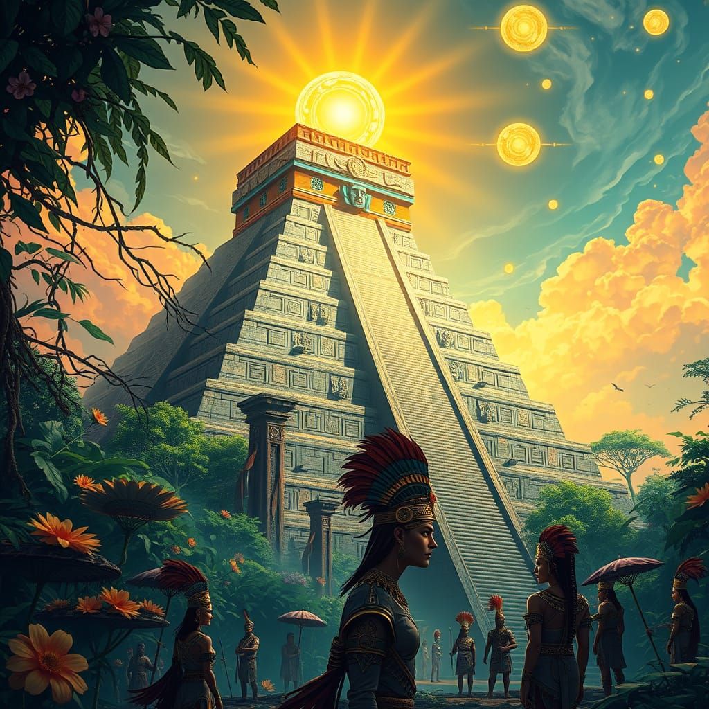 Surreal Aztec Pyramid Rises from Jungle in Vibrant... - AI Art