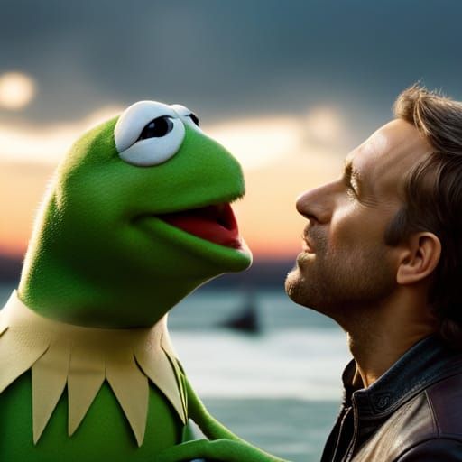 Kermit the Frog and Ryan Reynolds looking into each other's eyes - AI ...