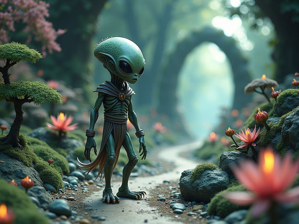 Tiny Alien in Miniature Garden - Tiny Alien in Miniature Gar...