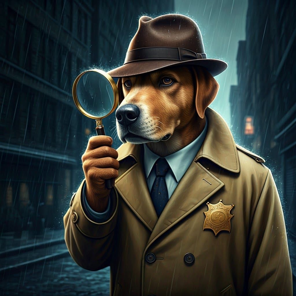 Gritty McGruff the Crime Dog as Detective in Rainy... - AI Art