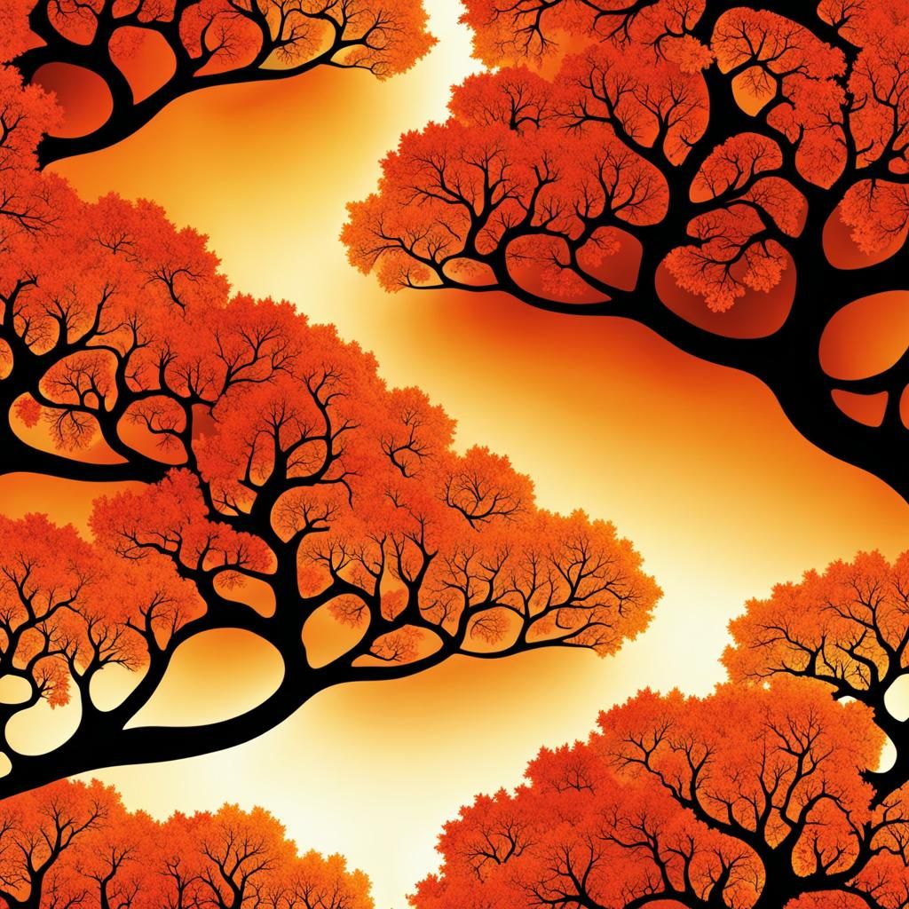 Fiery Mandelbrot trees, fractals in the Fall, decision tree roots, mathematical design - AI ...