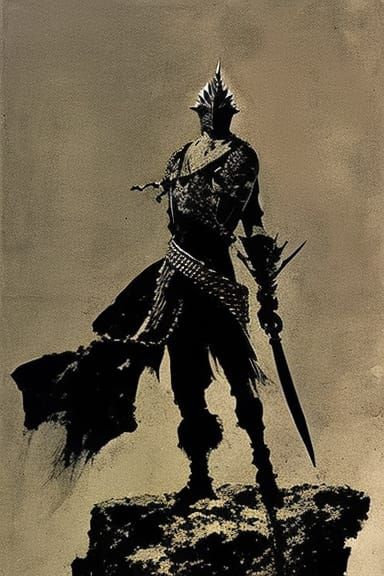 Fifth knight in tattered armor, in the style of Sergio Toppi - AI ...