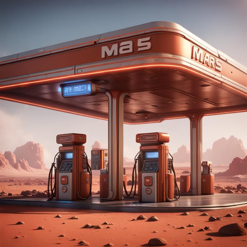 Ma 5 - Mars Gas station - AI Generated Artwork - NightCafe Creator