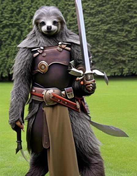 Tree Sloth, Protector of His Domain, in Full Roman Armor, Sword in Hand ...