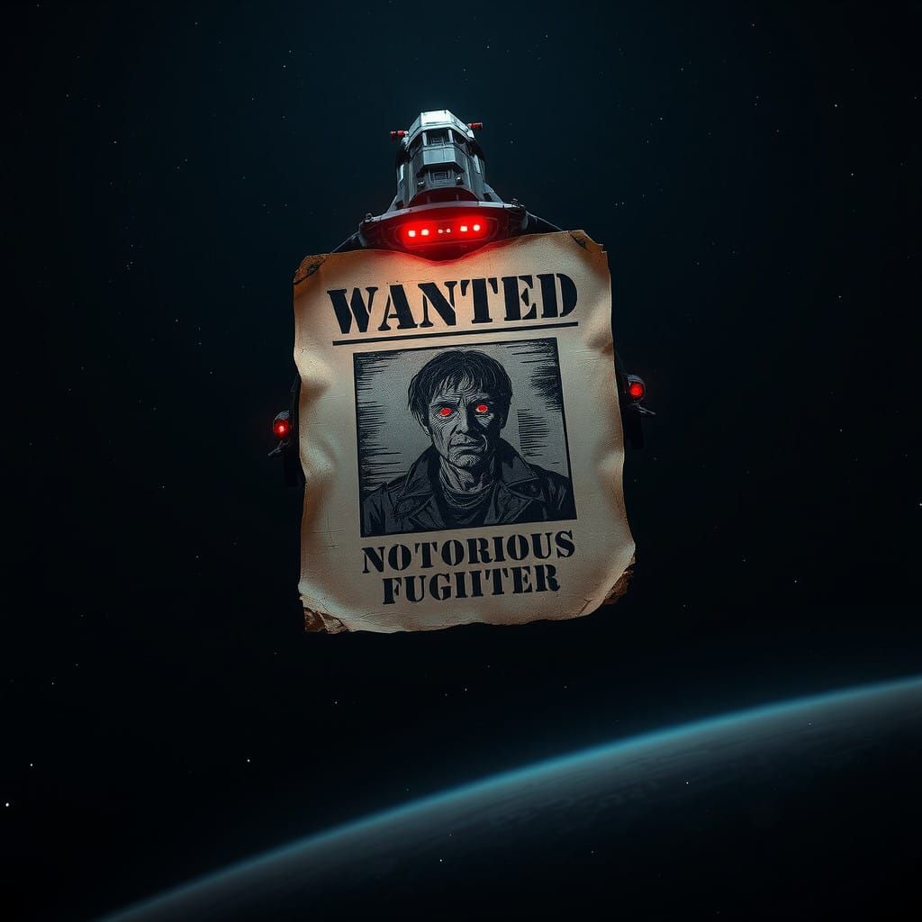 Futuristic Wanted Poster Glows in Space - AI Art