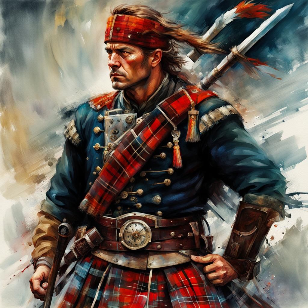 Scottish highlander wearing his family tartan. - AI Generated Artwork ...