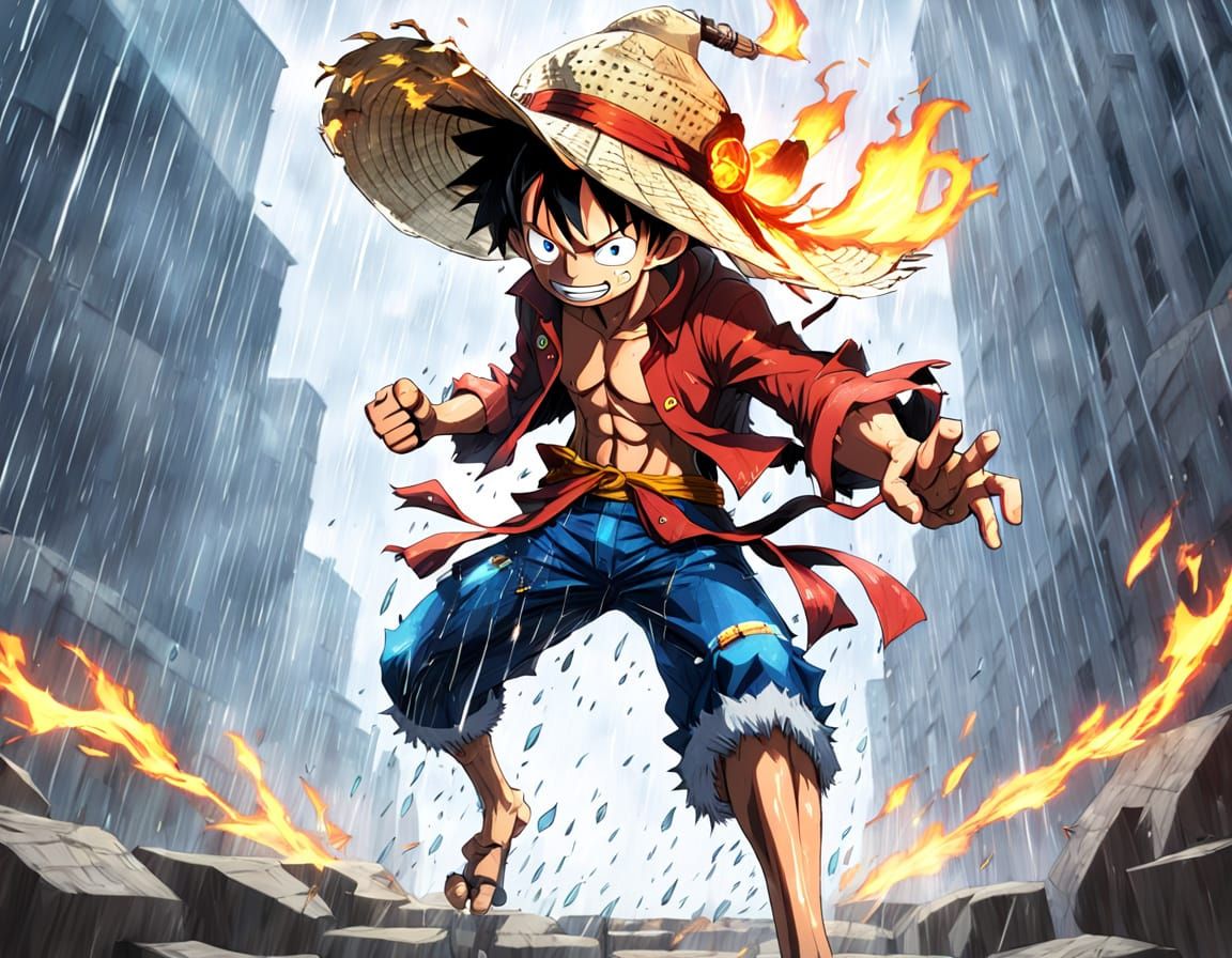 Semi-Realistic Anime Art of Monkey D. Luffy in Act... - AI Art