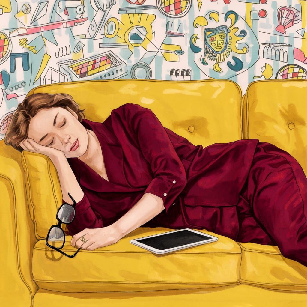 Cubism, Pop Art, Surrealism, Naive style, Anime, a woman sleeping on a ...