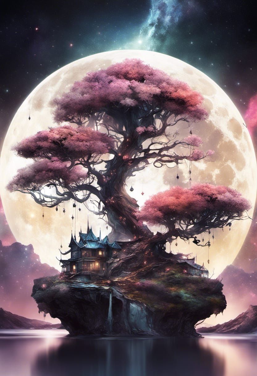 Fantasycore Houses inside a flowering Yggdrasil - AI Generated Artwork ...