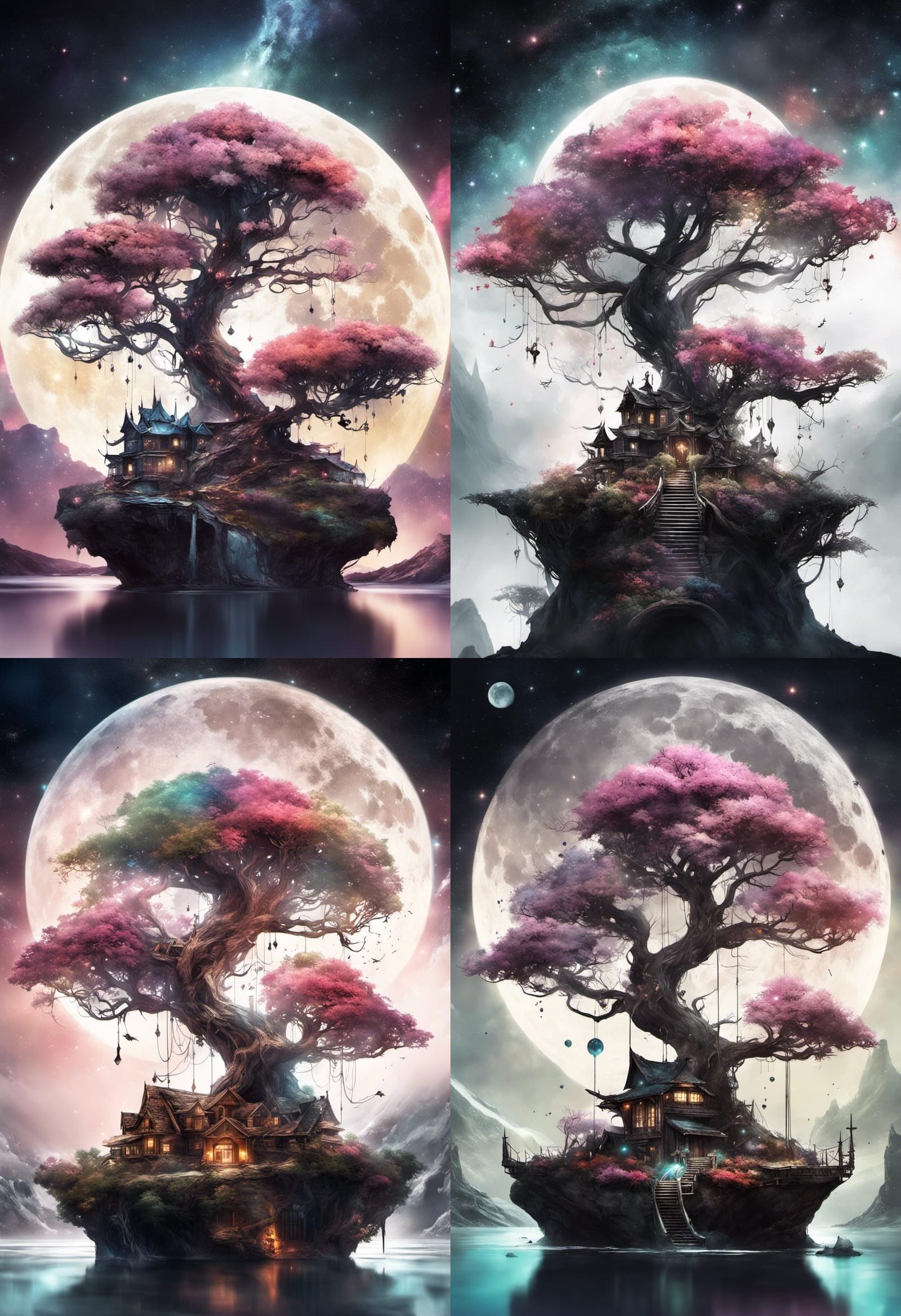 Fantasycore Houses inside a flowering Yggdrasil - AI Generated Artwork ...