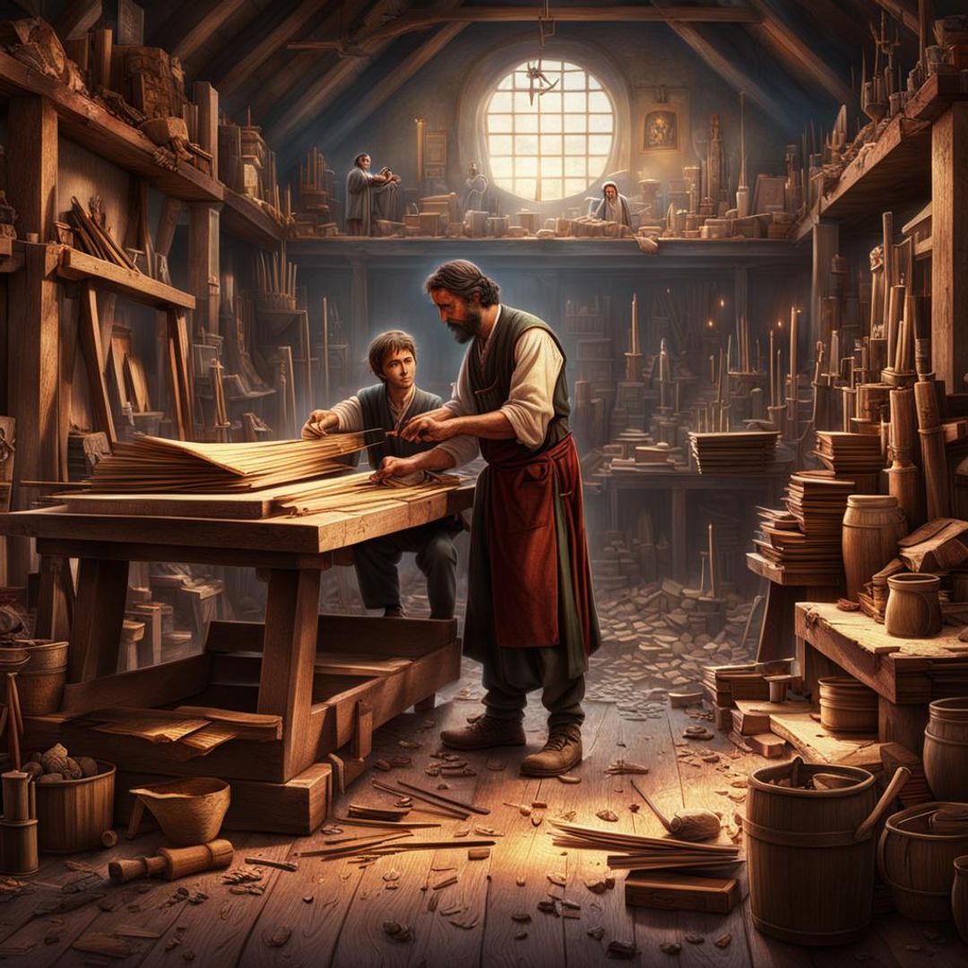 Joseph teaching Jesus how to be a carpenter - AI Generated Artwork ...