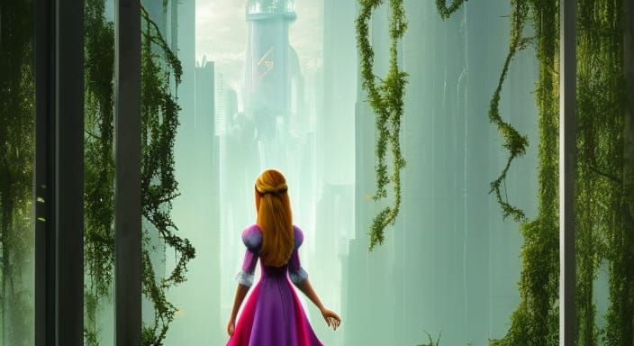 Rapunzel sees the city - AI Generated Artwork - NightCafe Creator