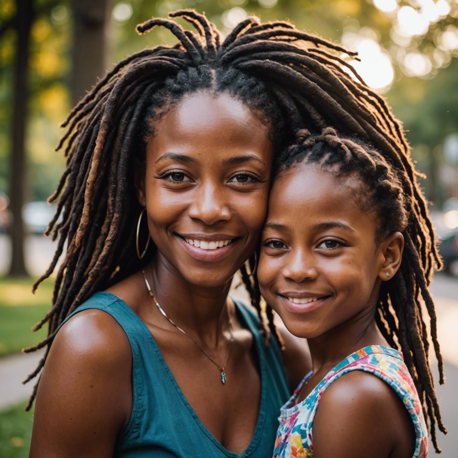 black mother, looking lovingly at her offspring, long narrow locs, deep ...
