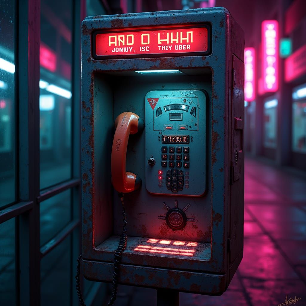 Retro-Futuristic Payphone Terminal in Neon Dystopi... - AI Art