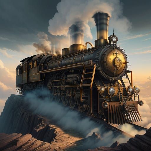 Ethereal Uranium Punk Locomotive Soars Through Clo... - AI Art