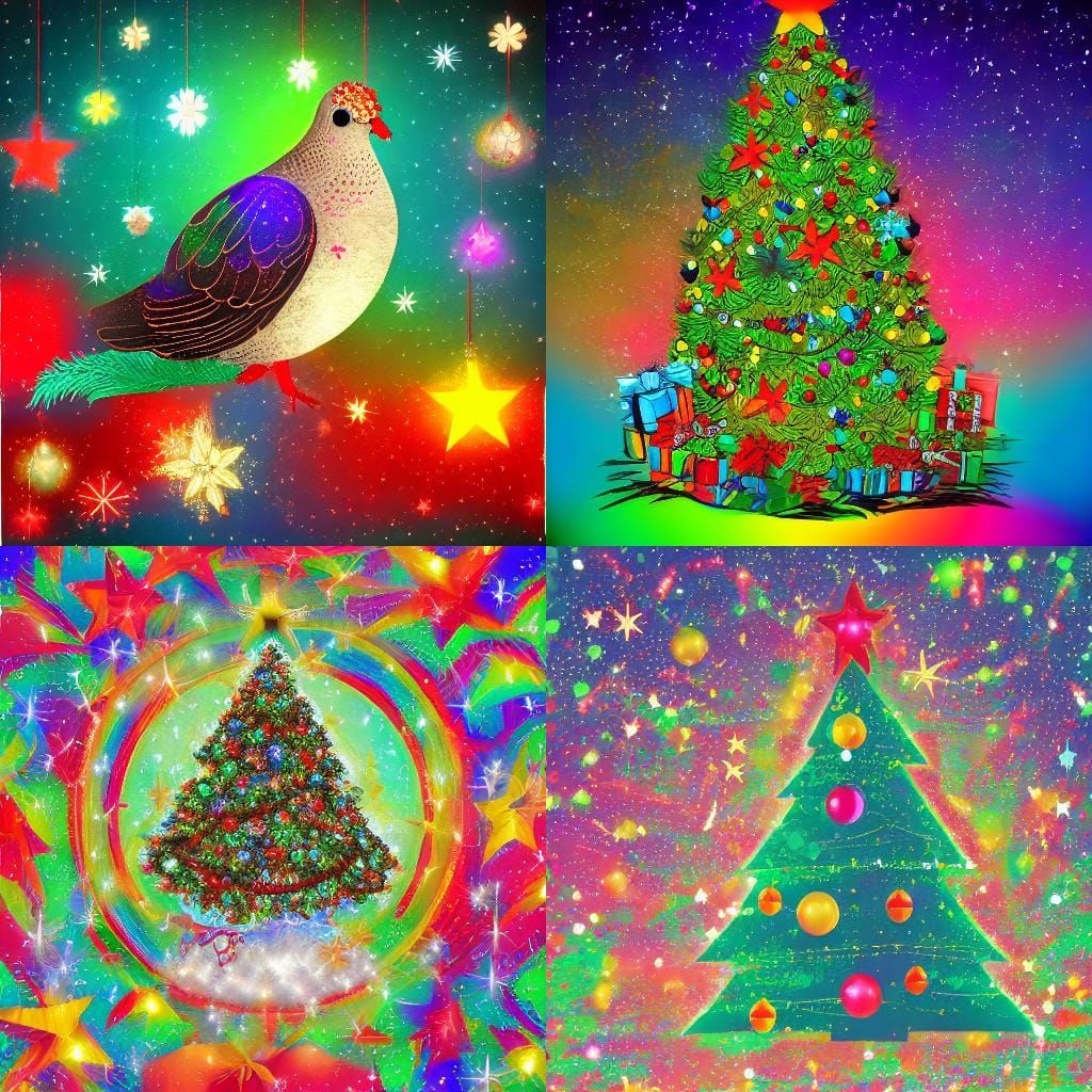 christmas tree with bright star atop, bright colorful lights and ...