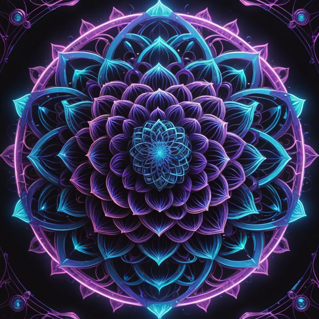 Vibrant Cosmic Lotus Blossoms in Quantum Realm - AI Art
