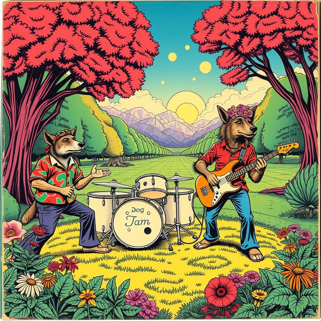 Psychedelic Country Rock Band Performance on Vinyl... - AI Art