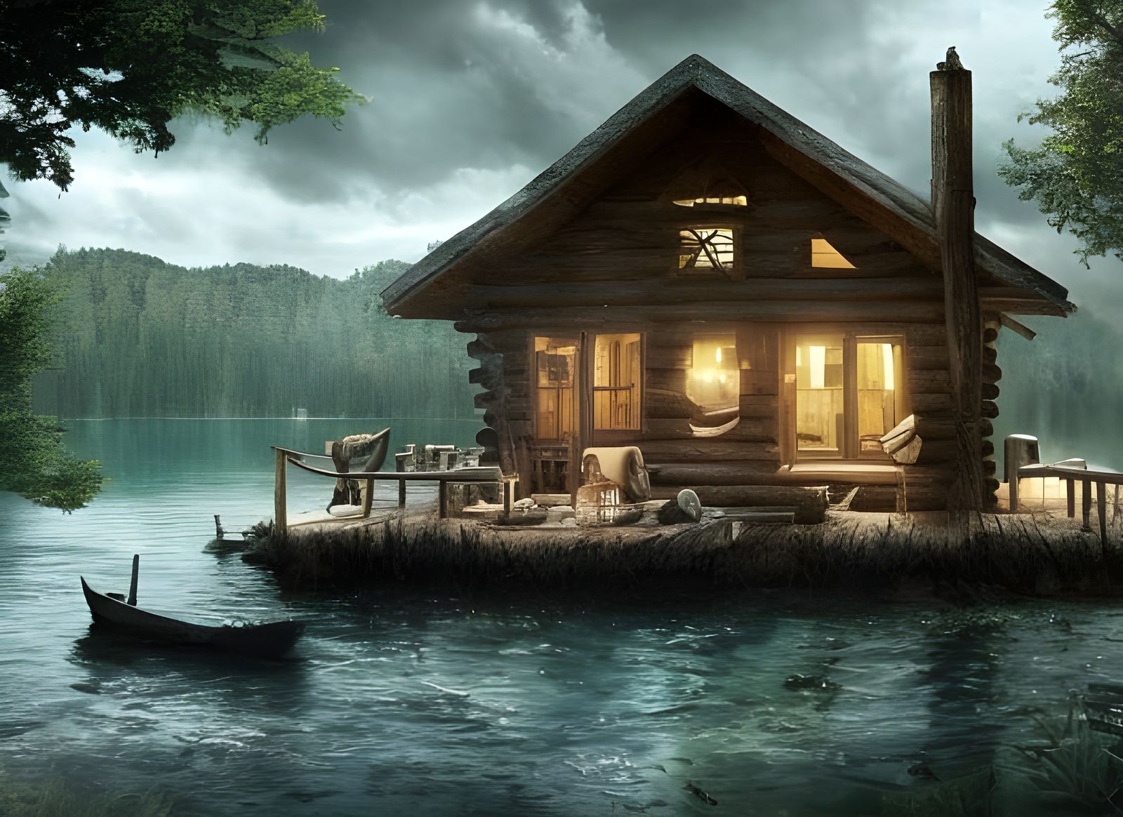 Cabin on the lake - AI Generated Artwork - NightCafe Creator