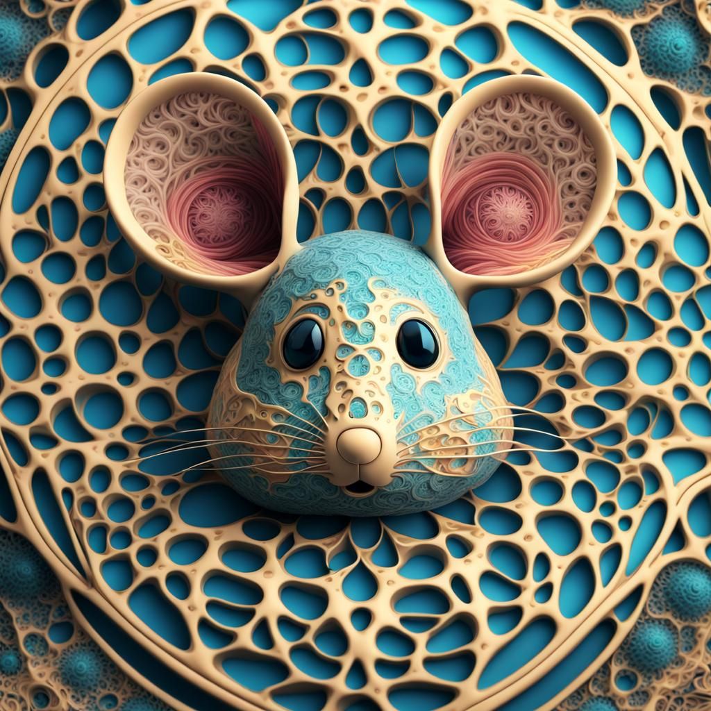 Fluffy fractal mouse with swirly Swiss cheese pattern, sacred geometry ...