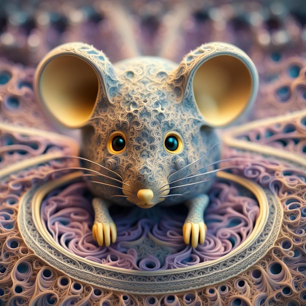 Fluffy fractal mouse with swirly Swiss cheese pattern, sacred geometry ...