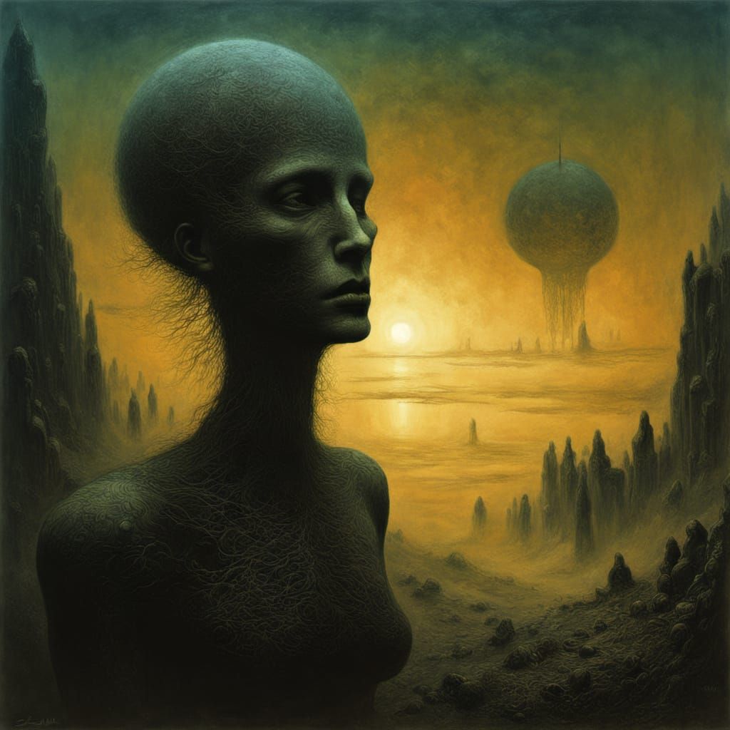 Galaxie by Zdzislaw Beksinski - Cosmic Landscape in Dark Sur...