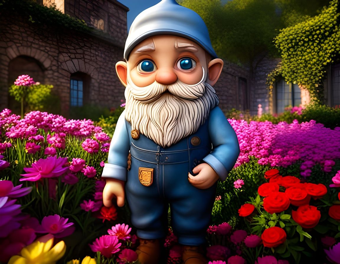 Garden Gnome in Flowerbed - AI Generated Artwork - NightCafe Creator