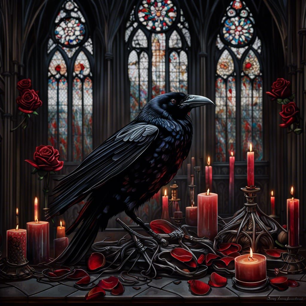 Raven & Roses in a Gothic Cathedral - AI Generated Artwork - NightCafe ...