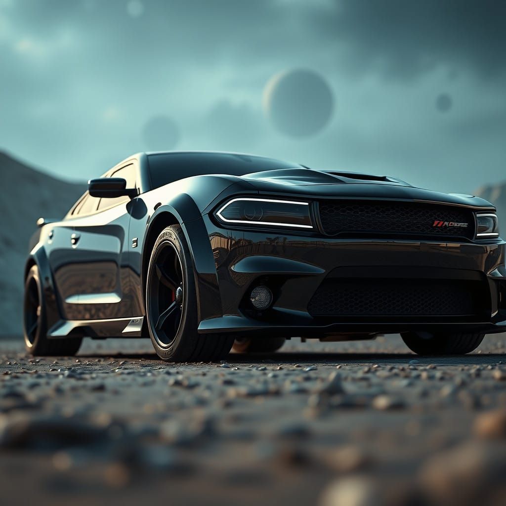 black street car - Sleek Black Sci-Fi Charger Dominates Futu...