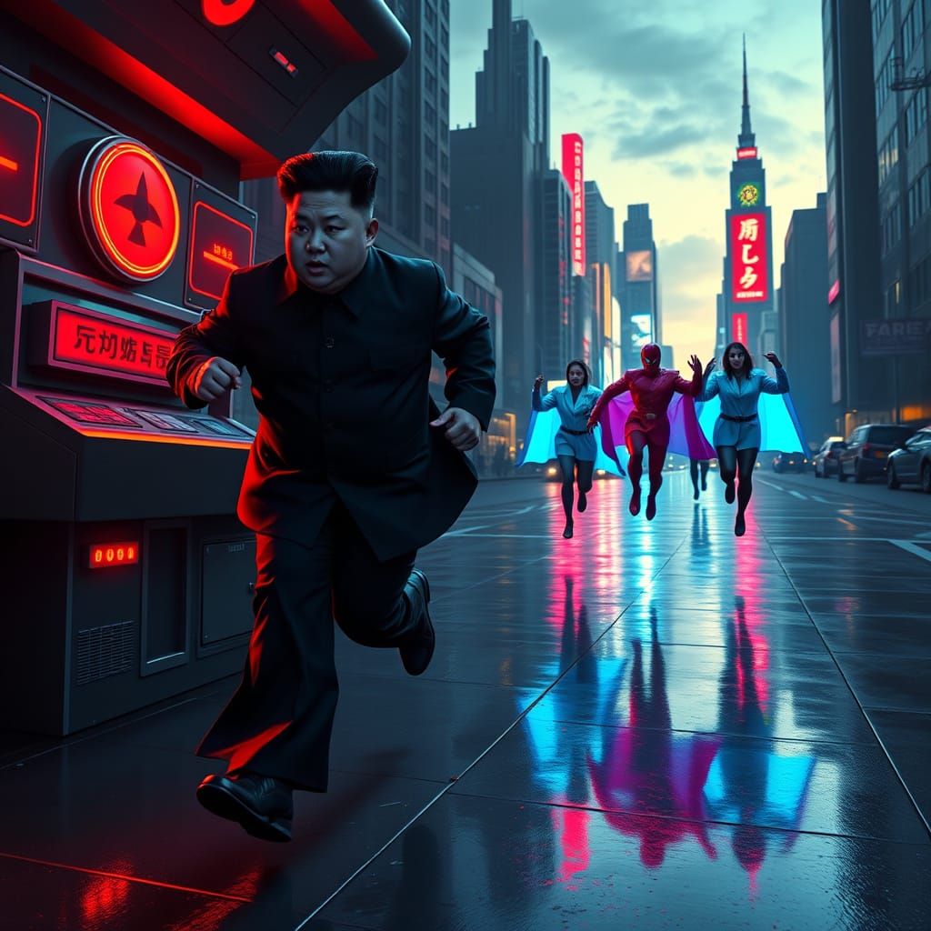 Sleek Superhero Duo Thwarts Nuclear Launch in Neon... - AI Art