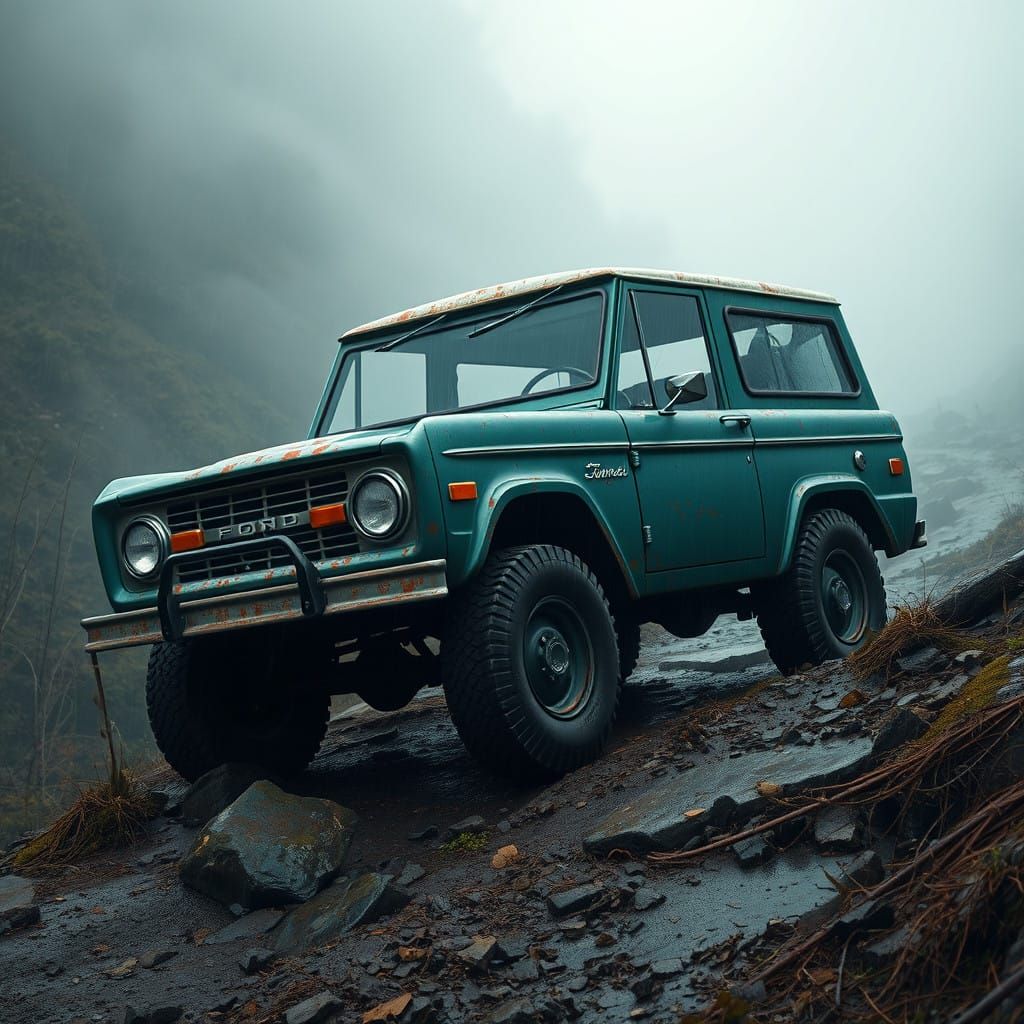 Ford Bronco Ascends into Mysterious Fog - AI Art