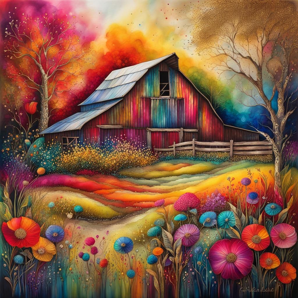 Vibrant Barn - AI Generated Artwork - NightCafe Creator