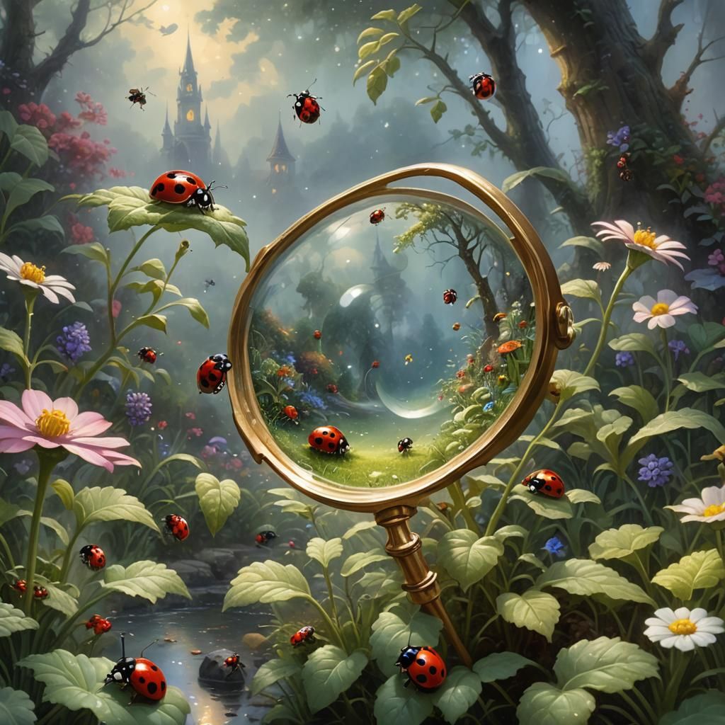 Ladybug with a magnifying glass finding a bug - AI Generated Artwork ...