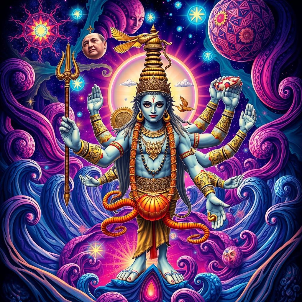 Surreal Shiva in a Psychedelic Realm, Blending Eas... - AI Art