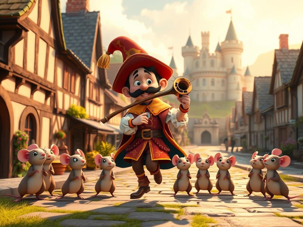 Whimsical Chibi Piper Enchants Medieval Village Mi... - AI Art