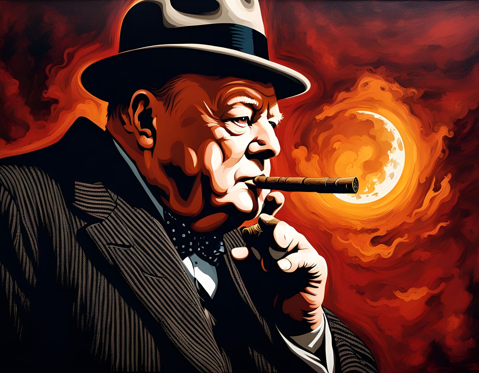 Moonlit Portrait of Winston Churchill with cigar, hyperdetailed ...
