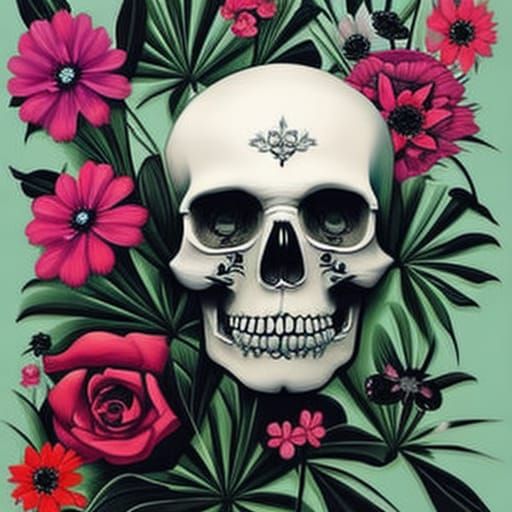 hyperdetailed portrait of skull and black flowers, by android jones ...