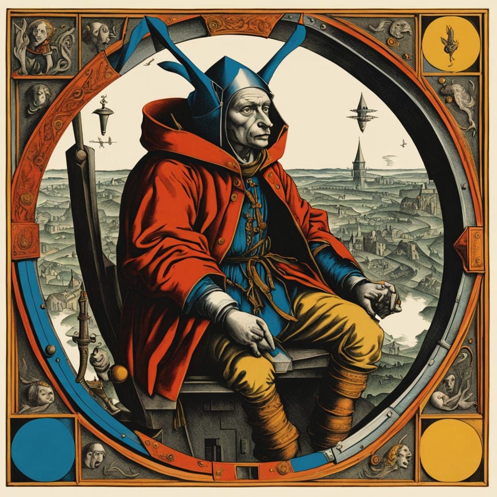 Medieval Jester Steals the Future in High-Tech Ste... - AI Art