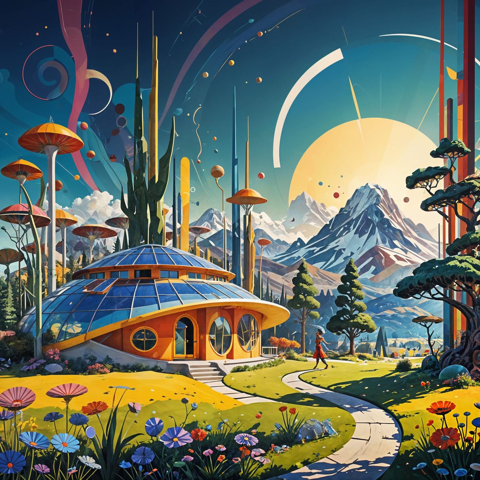 solarpunk village - Vibrant Solarpunk Village with Whimsical...