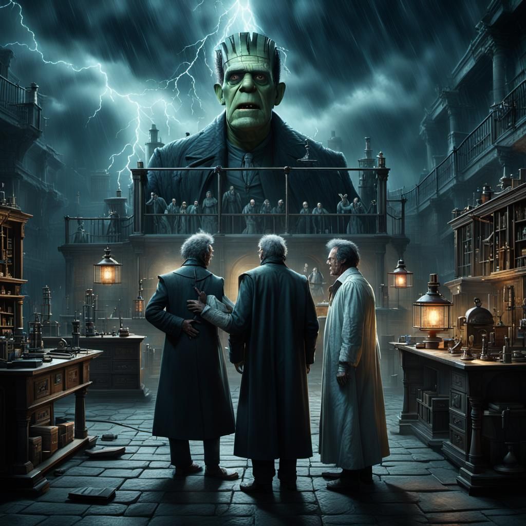 A scientist, Dr. Frankenstein, and his assistants bring a monster to ...
